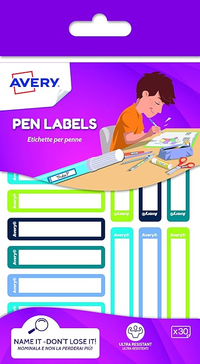 Avery Stationery Labels, 50 x 10 mm, 30 Labels Per Pack, Blue/Green ...