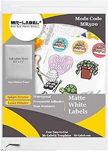 Amazon.com : Mr-Label White Matte Printable Vinyl Sticker Paper ...