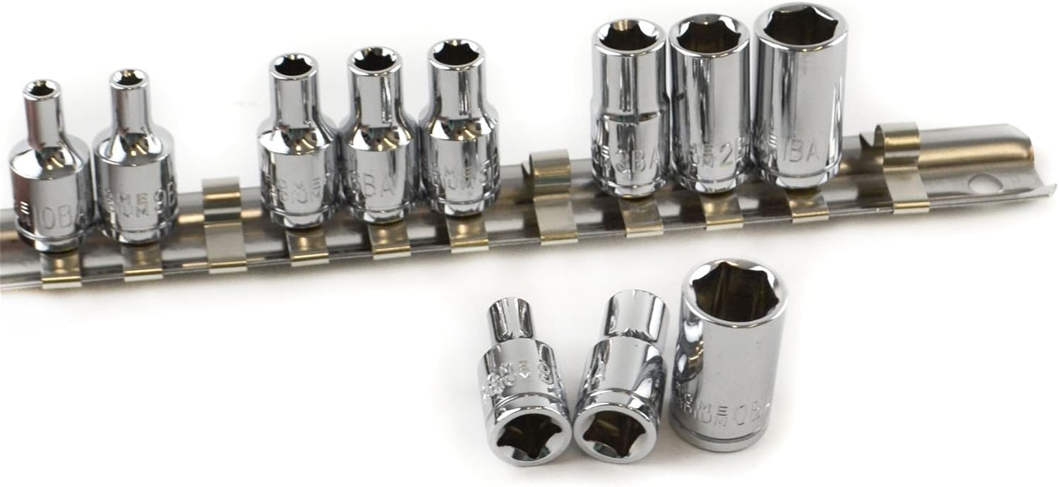 11pc BA Sockets 1/4″ Dr BA0-BA10 & Socket Rail for Classic Cars Model ...