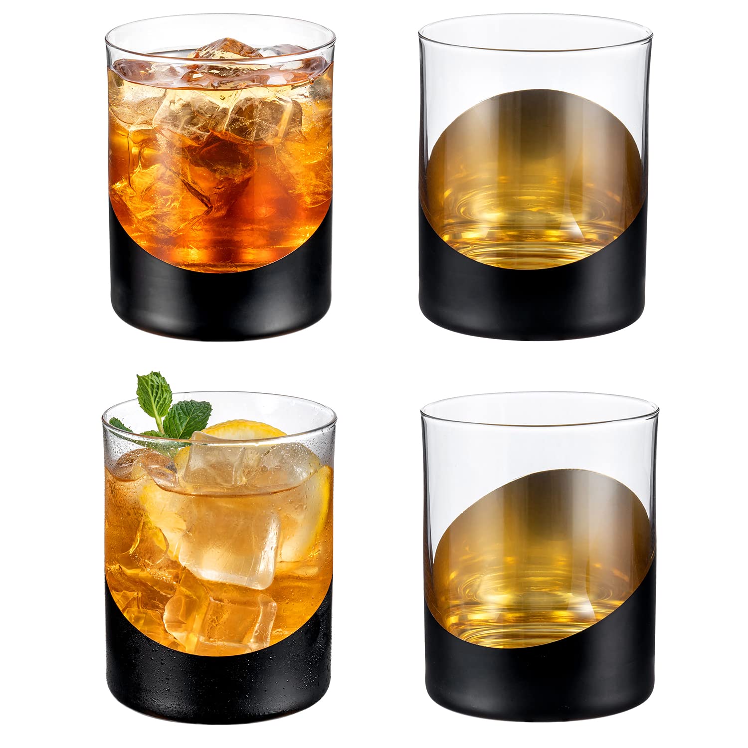 MyGift 12 oz Modern Matte Black and Gold Tone Designer Cocktail Glasses ...