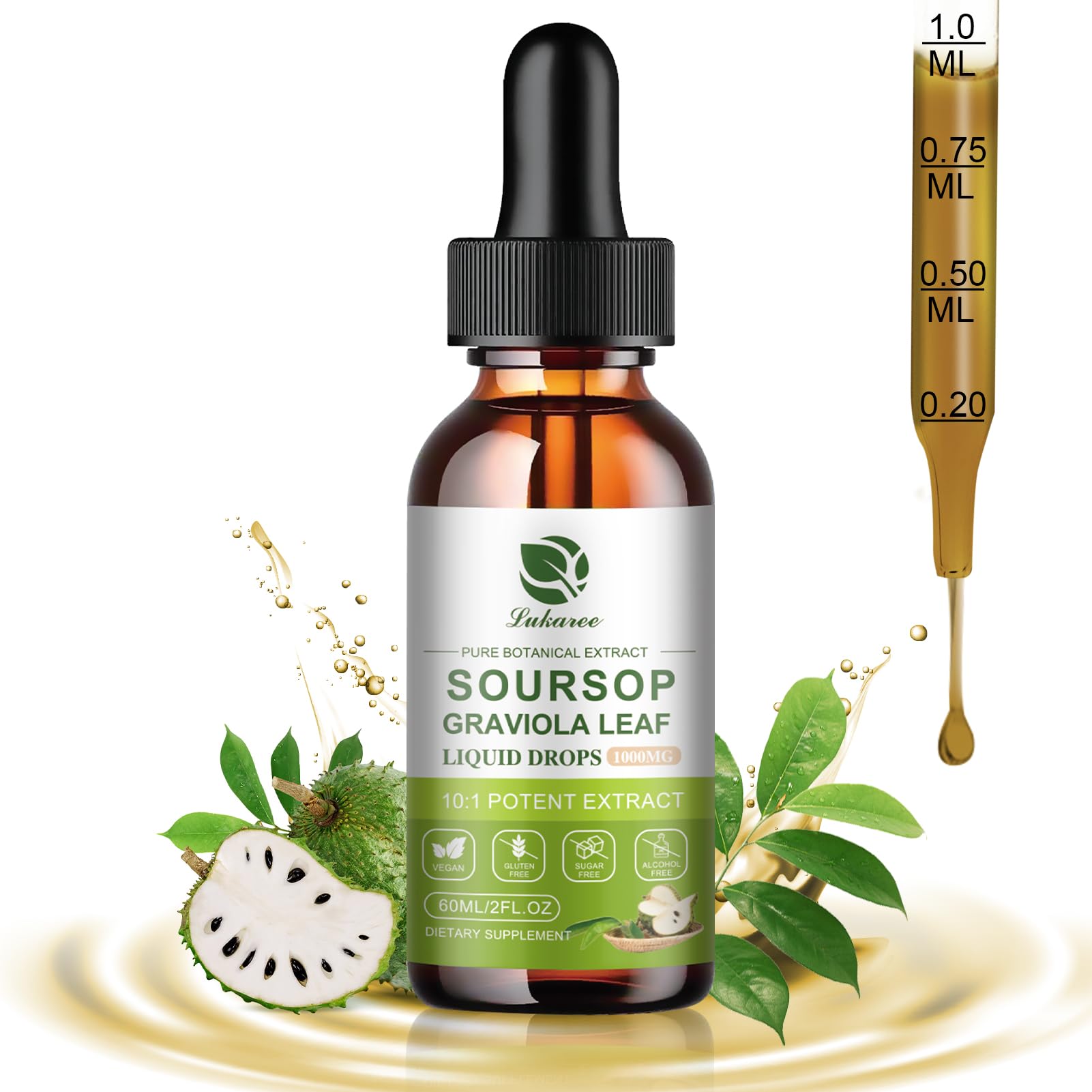 Lukaree Organic High-Potency Soursop Bitters Liquid, 98% Absorption ...