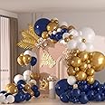 Amazon.com: 136pcs Navy Blue Gold White Balloons Garland Arch Kit,18 12 10 5 Inch Different ...
