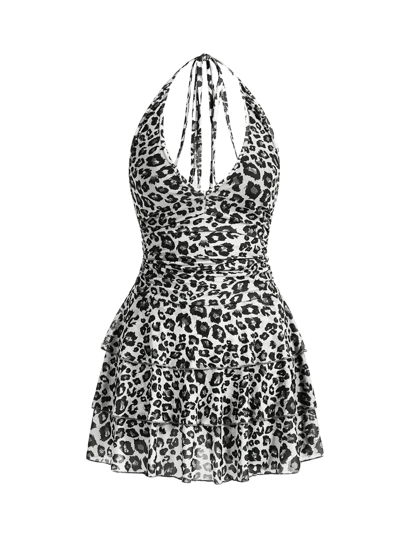 BEAUDRM Women's Y2K Leopard Print Halter Dress Sexy Ruched Tie Backless ...