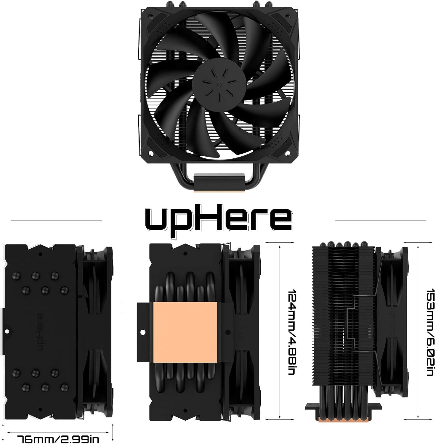 upHere CPU Fan cooler Black 6 Direct Contact Heat Pipes 120mm PWM Fan ...