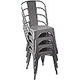 Amazon.com - Amazon Basics Metal Dining Chairs, Dark Grey, 1 Count ...