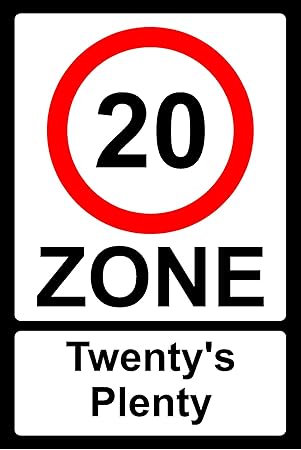 20 mph ZONE Twentys Plenty sign - Self adhesive sticker 300mm x 200mm ...