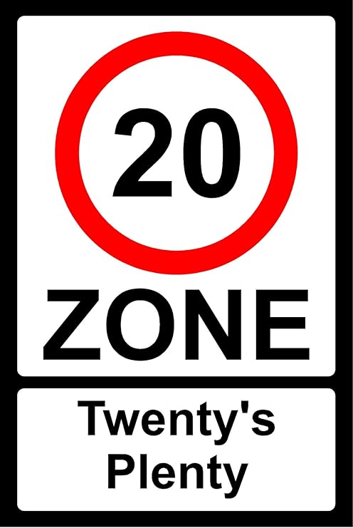 20 mph ZONE Twentys Plenty sign - 1.2mm rigid plastic 300mm x 200mm ...