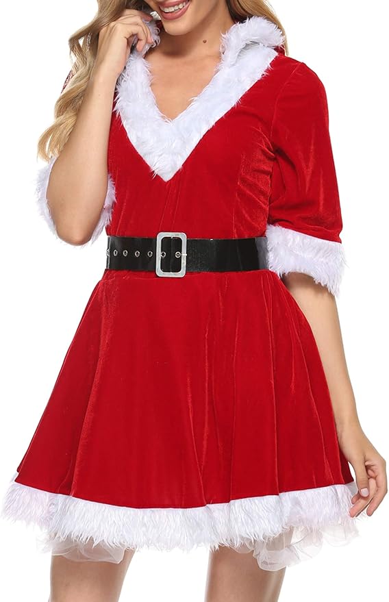 Vestido de Navidad con capucha para mujer, 2 piezas, disfraz de Santa ...