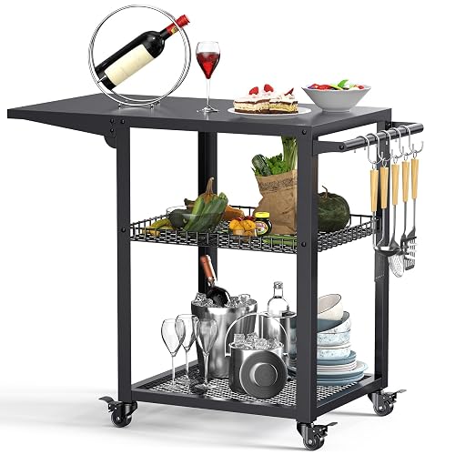 Pizza Oven Cart Table Outdoor Grill Cart Double-Shelf Movable BBQ Grill ...