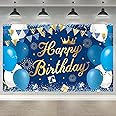 Amazon.com : Happy Birthday Decorations Backdrop Man, Navy Blue and Gold Birthday Backdrop Sign ...