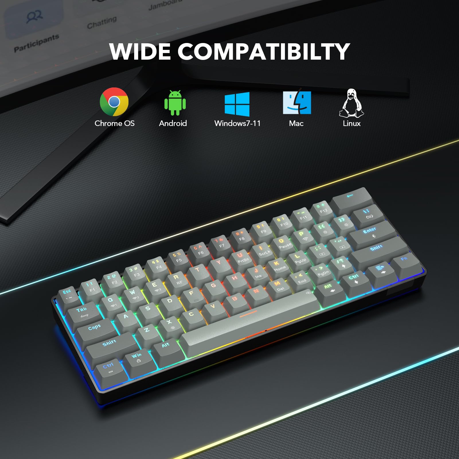 Mua SABLUTE Mechanical Gaming Keyboard, Bluetooth/2.4G/USB-C Wired 60% ...