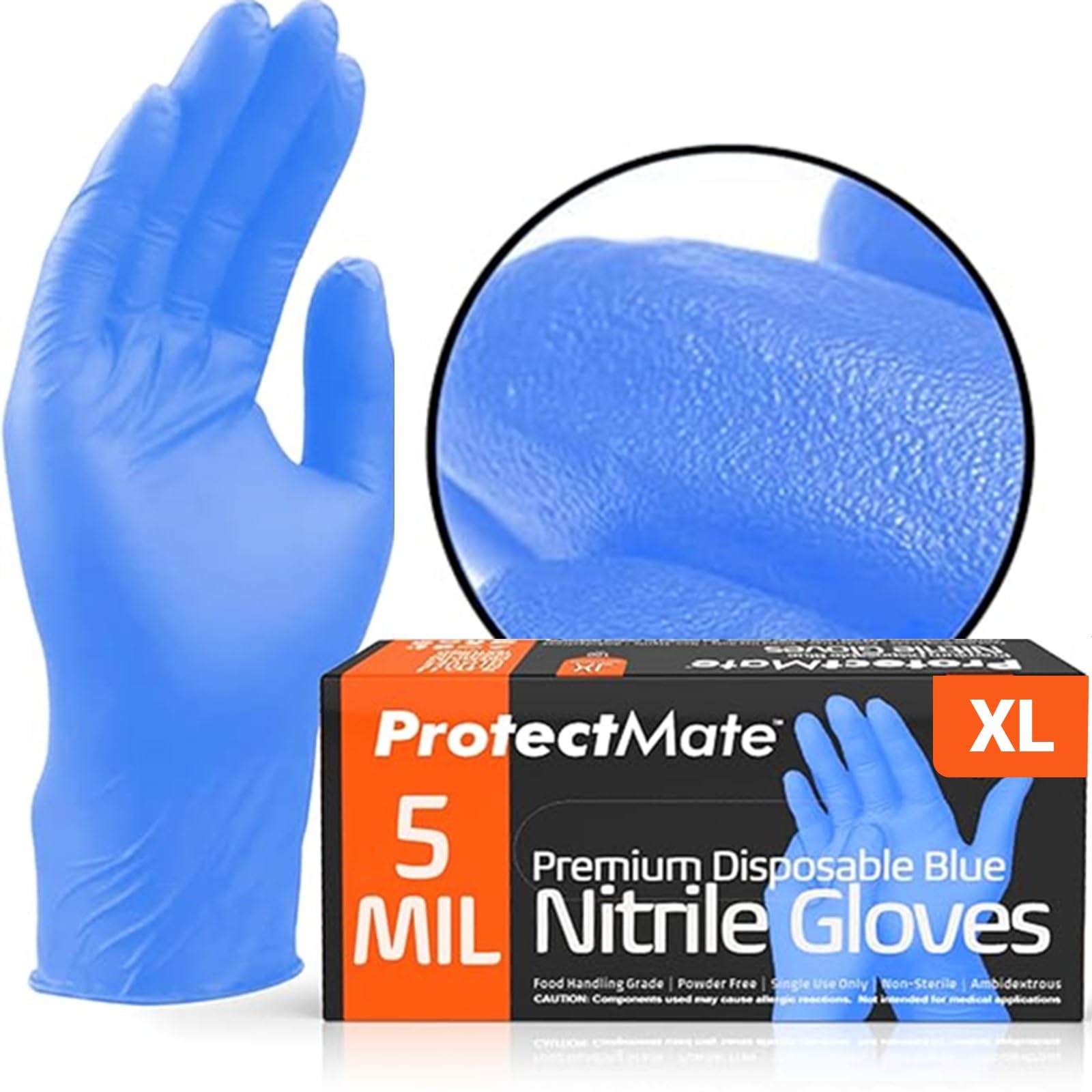 Protectmate Blue Nitrile Gloves for Food Prep - 5 Mil Food Prep Gloves ...