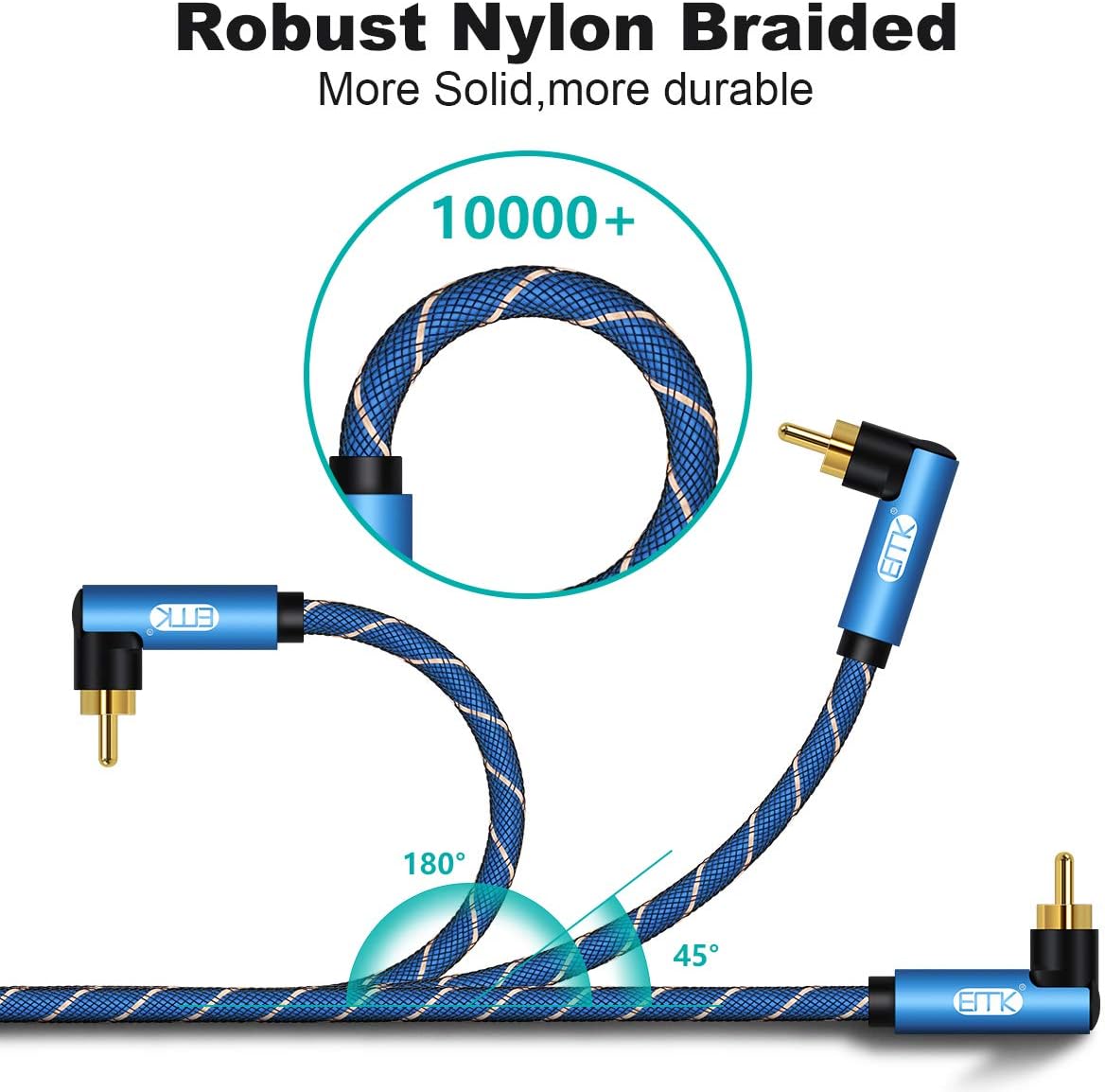 Right Angle RCA Cable, EMK 1M 90 Degree RCA to RCA Audio Cable 24K Gold ...