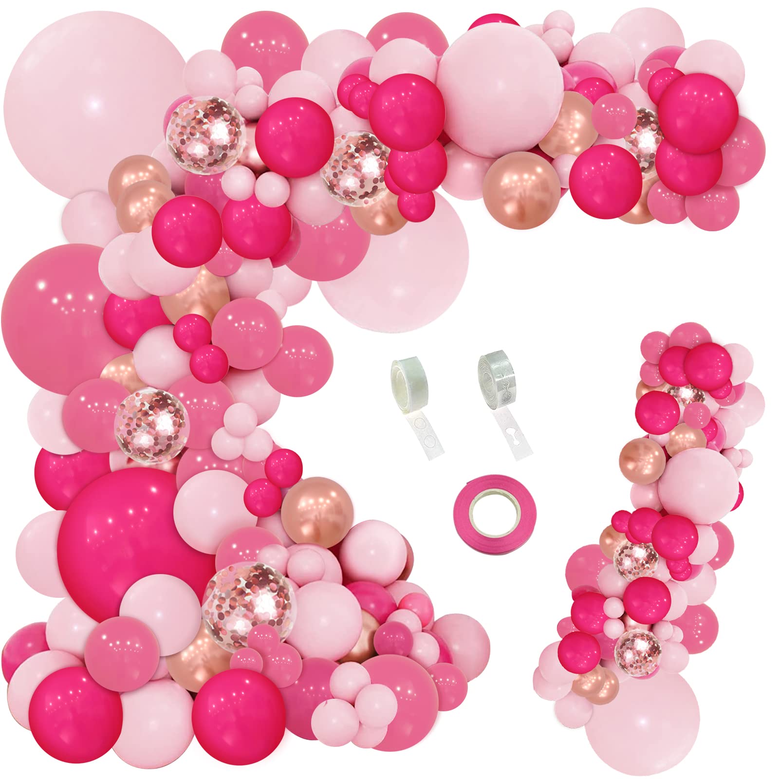 PERPAOL 143Pcs Pink Balloon Arch Kit Hot Pink Rose Pink Gold Balloons ...