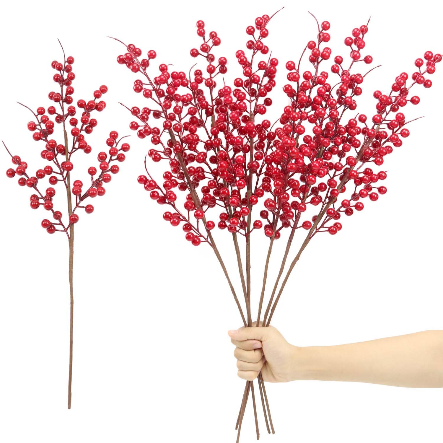 Mklsit 6 Pack Artificial Red Berry Stems 25.2 Inch, Long Christmas Red ...
