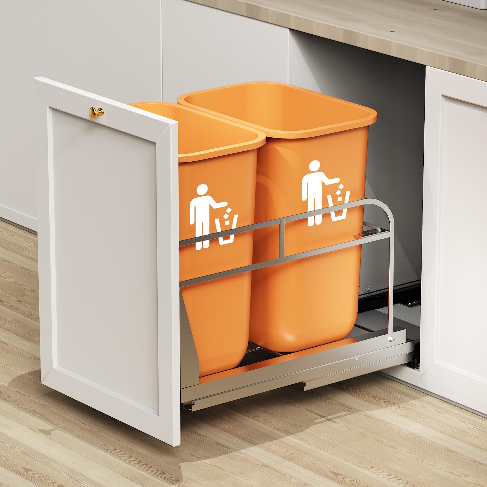 LIONONLY Dual Pull Out Trash Can Under Cabinet, Heavy Duty Slide Out ...