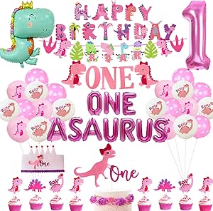 Amazon.com: Dinosaur 1st Birthday Decorations Girl，Oneasaurus Dino ...