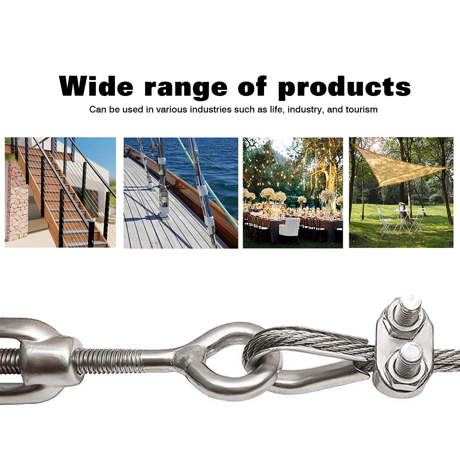 Aussel 2PCS 304 Stainless Steel M10 Wire Rope Turnbuckles, Heavy Duty ...