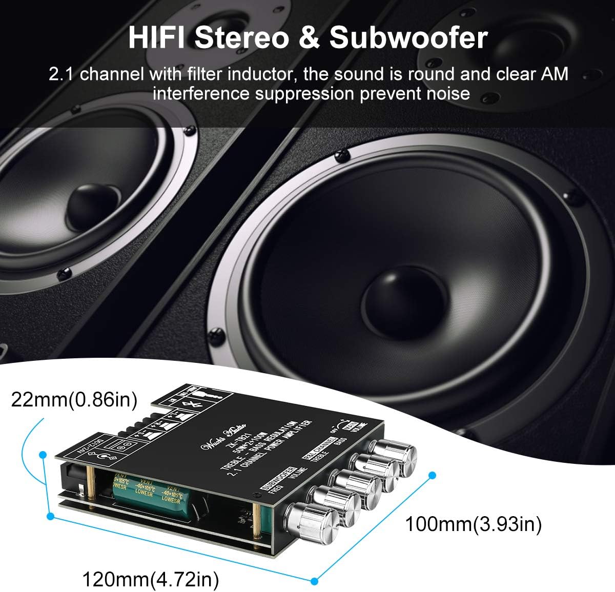Bluetooth Amplifier Board Hifi Stereo 2.1 TPA3116D2 2X50W+100W 12V-24V ...