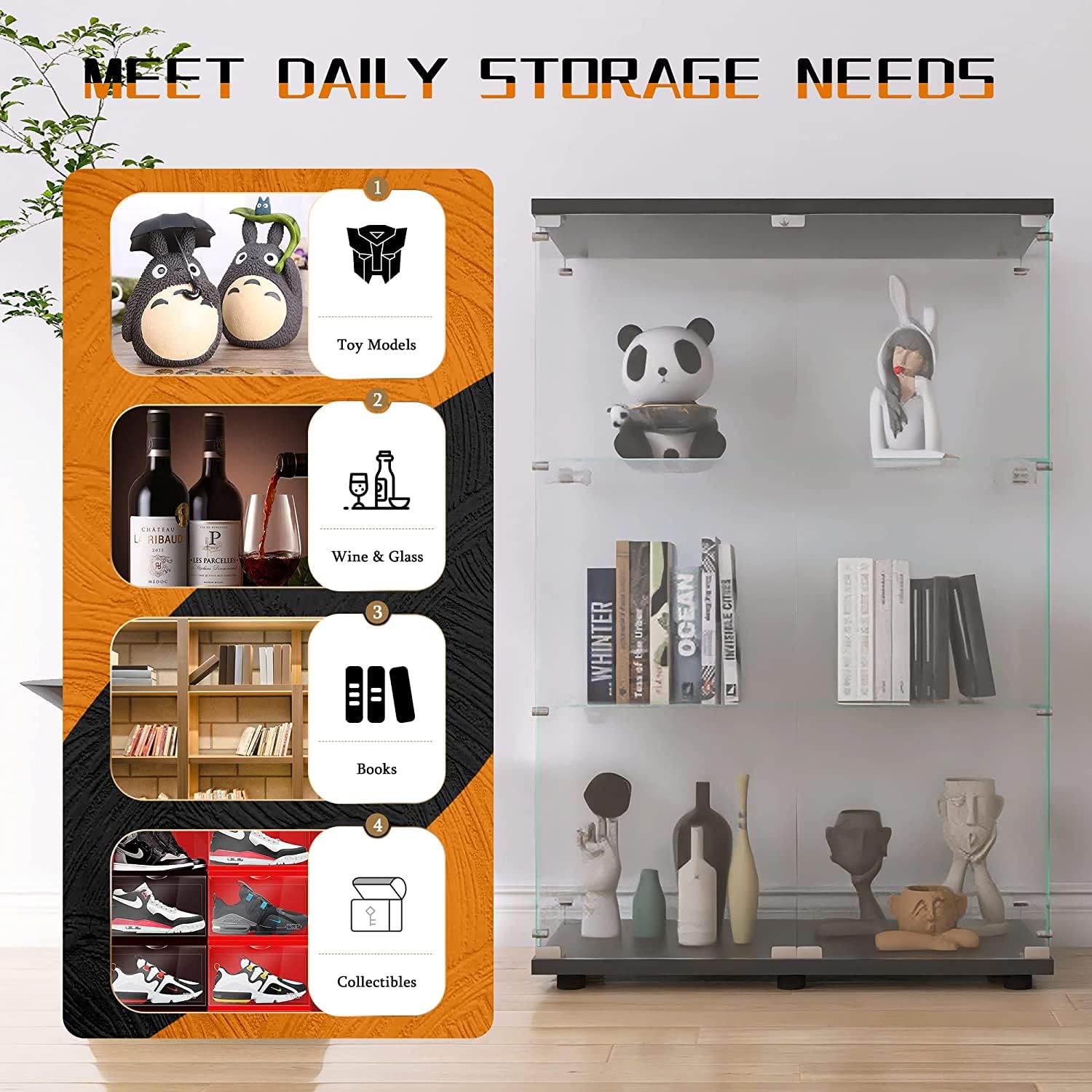 Beauty4U 2-Door Glass Display Cabinet, Black Curio Cabinets For Living Room, Bedroom, Office ...