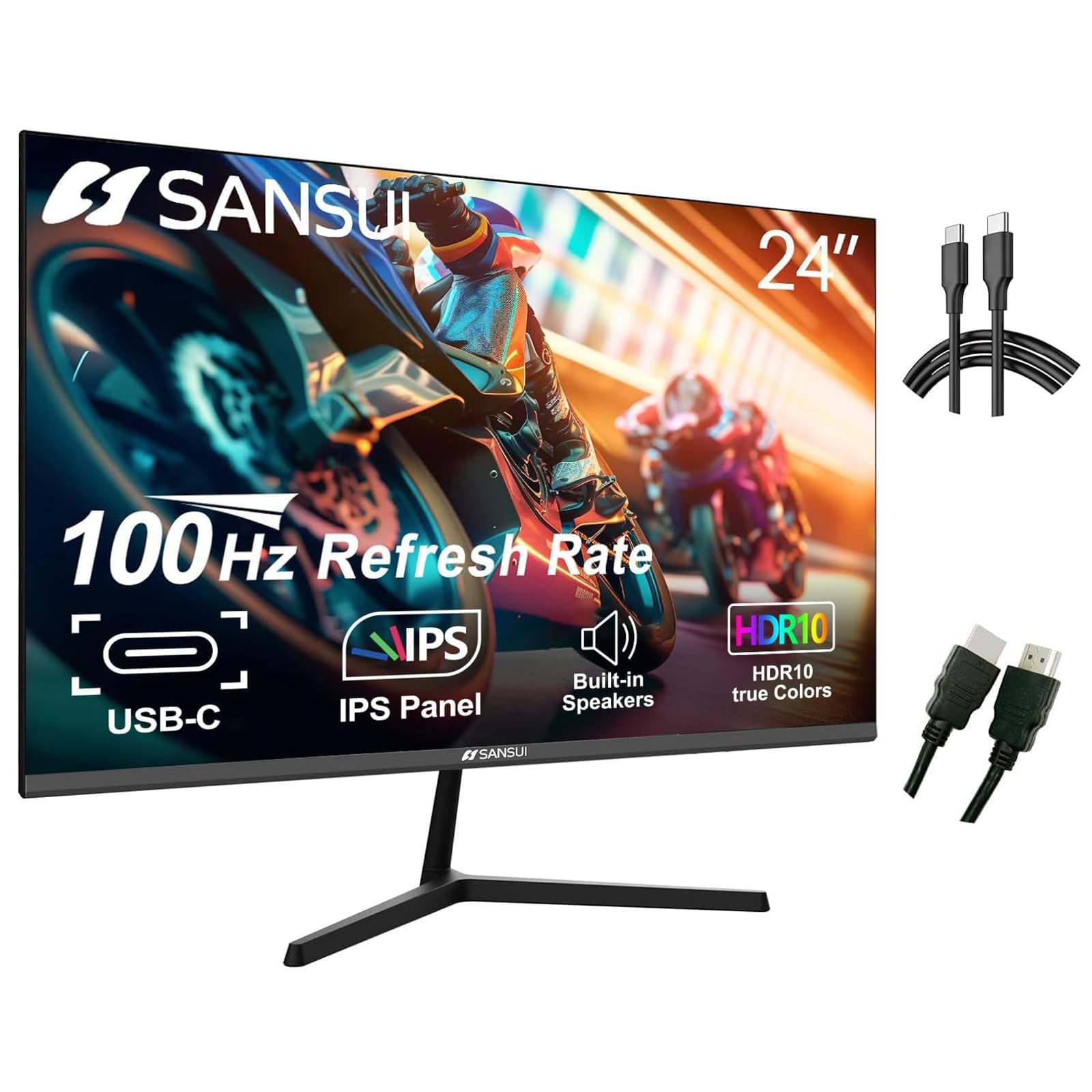 SANSUI 24 inch Monitor with Speakers, USB Type-C 100Hz FHD 1080P ...