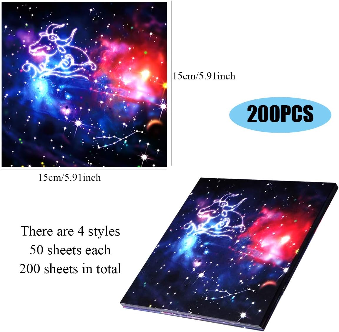 200 Sheets Origami Paper, Double Sided Vivid Coloured Origami Paper ...