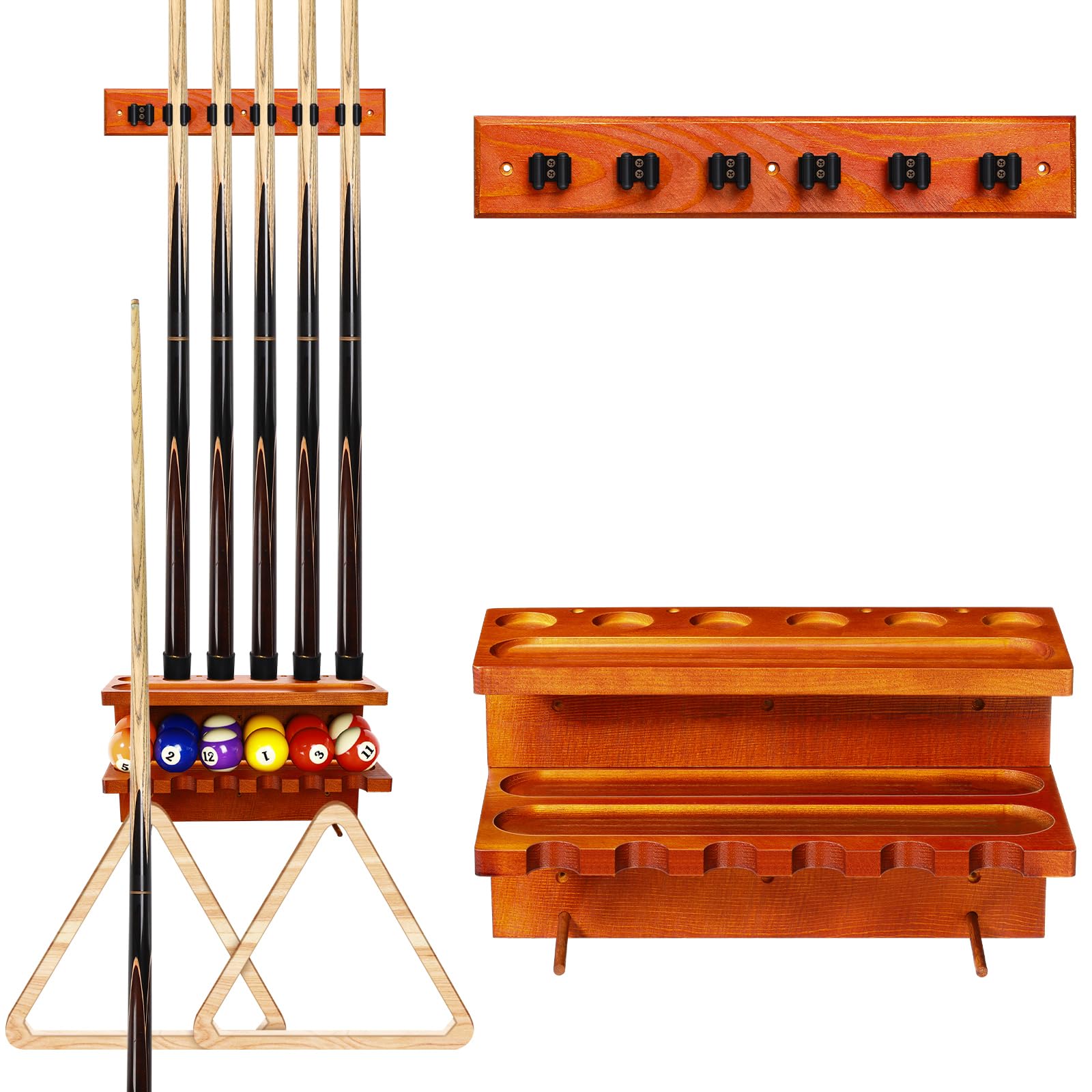 Relaxgiant Wall Mount Pool Stick Holder Billiards Pool Cue Rack Pine ...