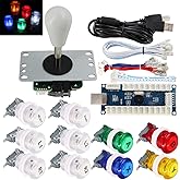 Amazon.com: SJ@JX 2 Player Arcade Game Stick DIY Kit Buttons with Logo LED 8 Way Joystick USB ...