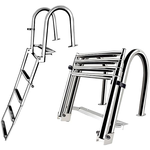 4 Step Pontoon Boat Ladder, Stainless Steel Telescoping Folding Deck ...