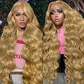 Amazon.com : OWNFUN 22 Inch Honey Blonde Lace Front Wigs Human Hair, 13x4 Body Wave Honey Blonde ...