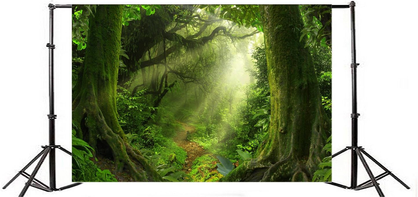 YongFoto 5x3ft Jungle Forest Backdrop Old Trees Green Vine Dirt Road ...