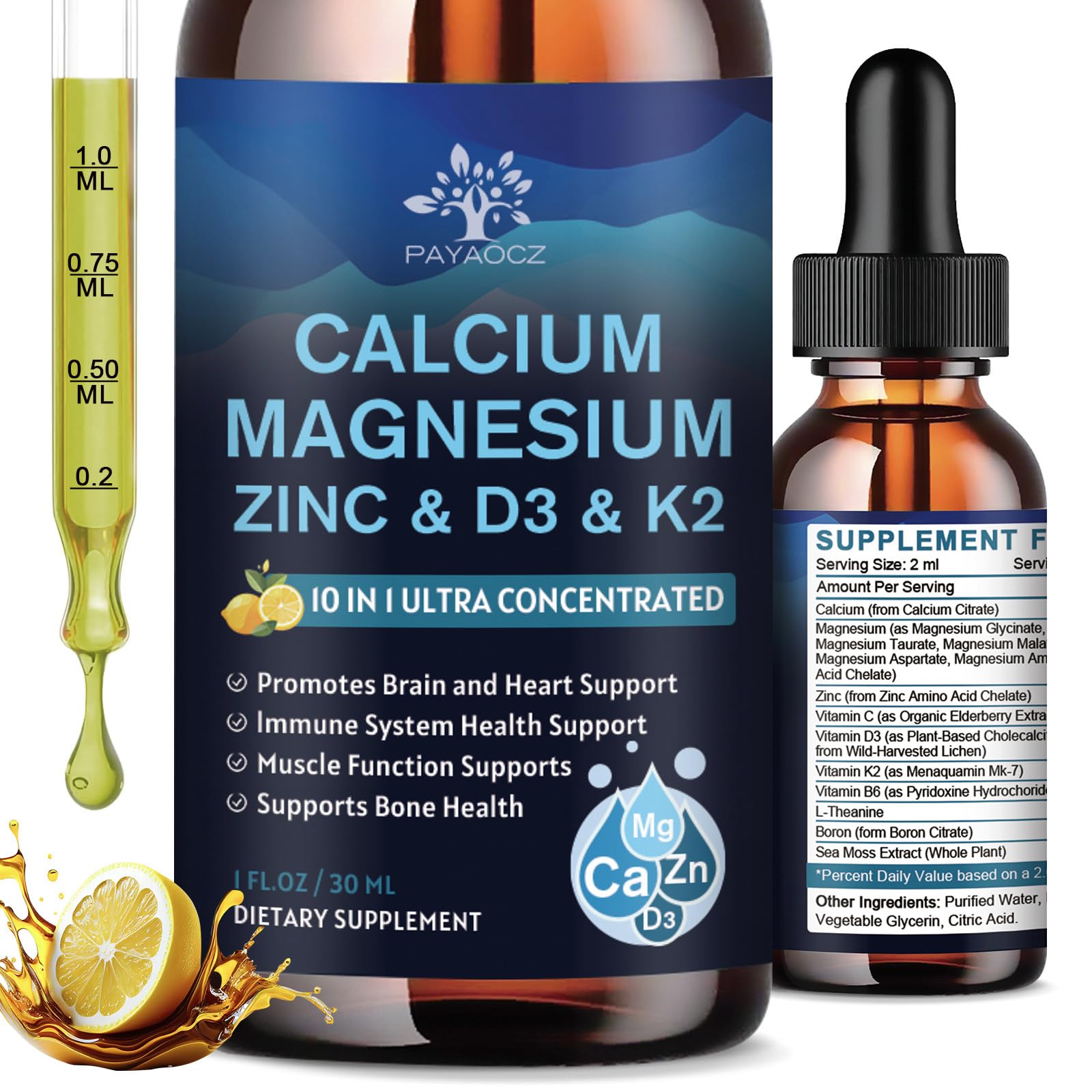 Mua (2 Pack) 10 in 1 Calcium Magnesium Zinc D3 K2 Supplement, Liquid ...