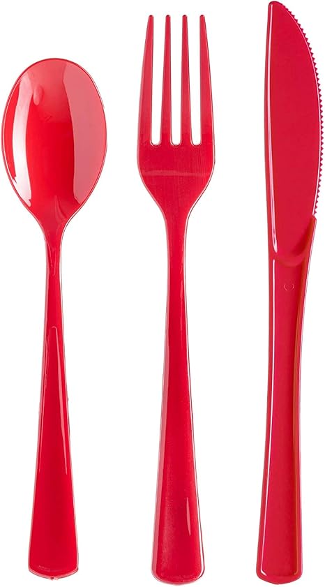 Amazon.com: Exquisite 150 Pack Red Plastic Utensils Heavy Duty Cutlery ...
