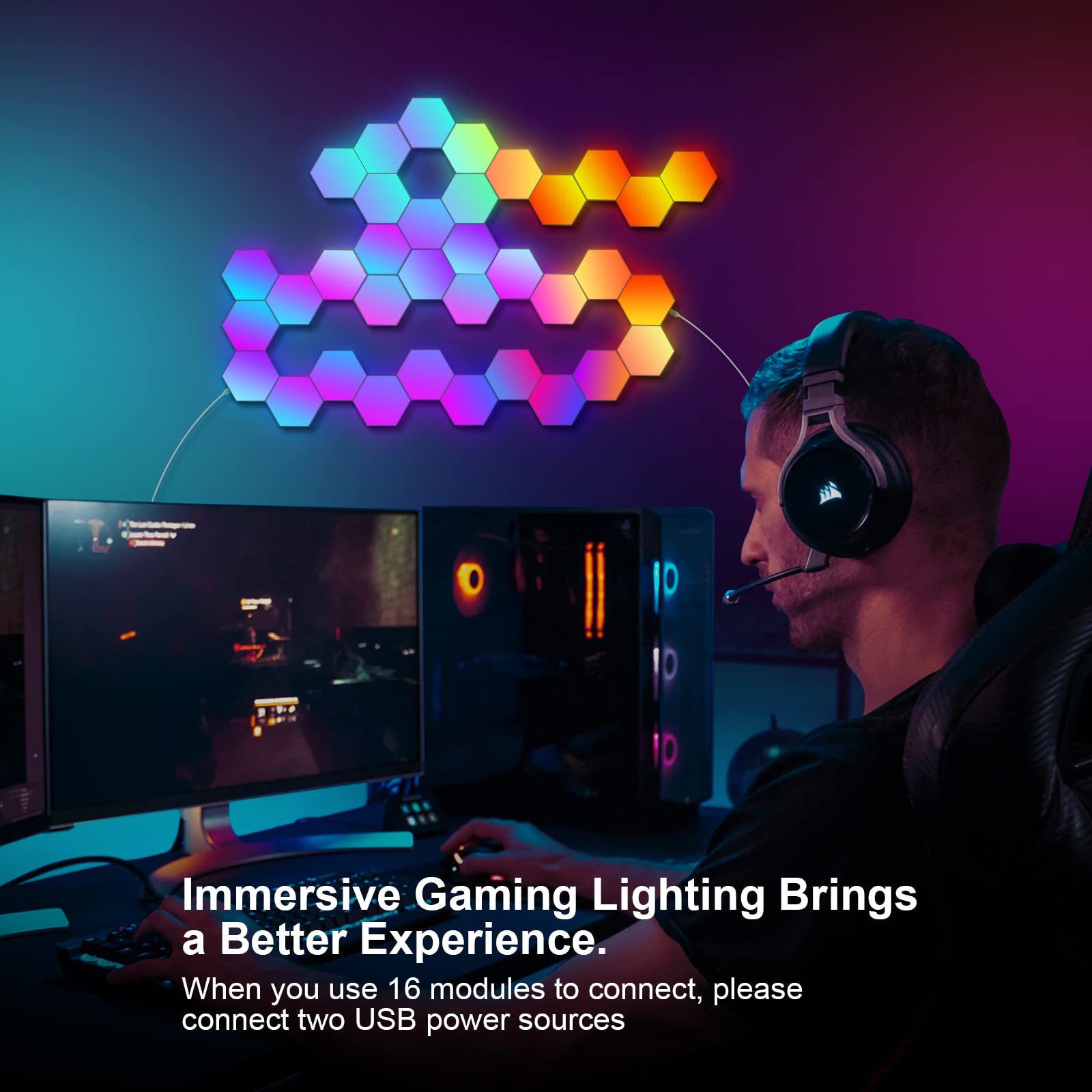 Mua LED Sechseck Gaming Wandleuchte 8pcs Hexagon RGB Panel - Sechseck Waben Wall Light Musik ...