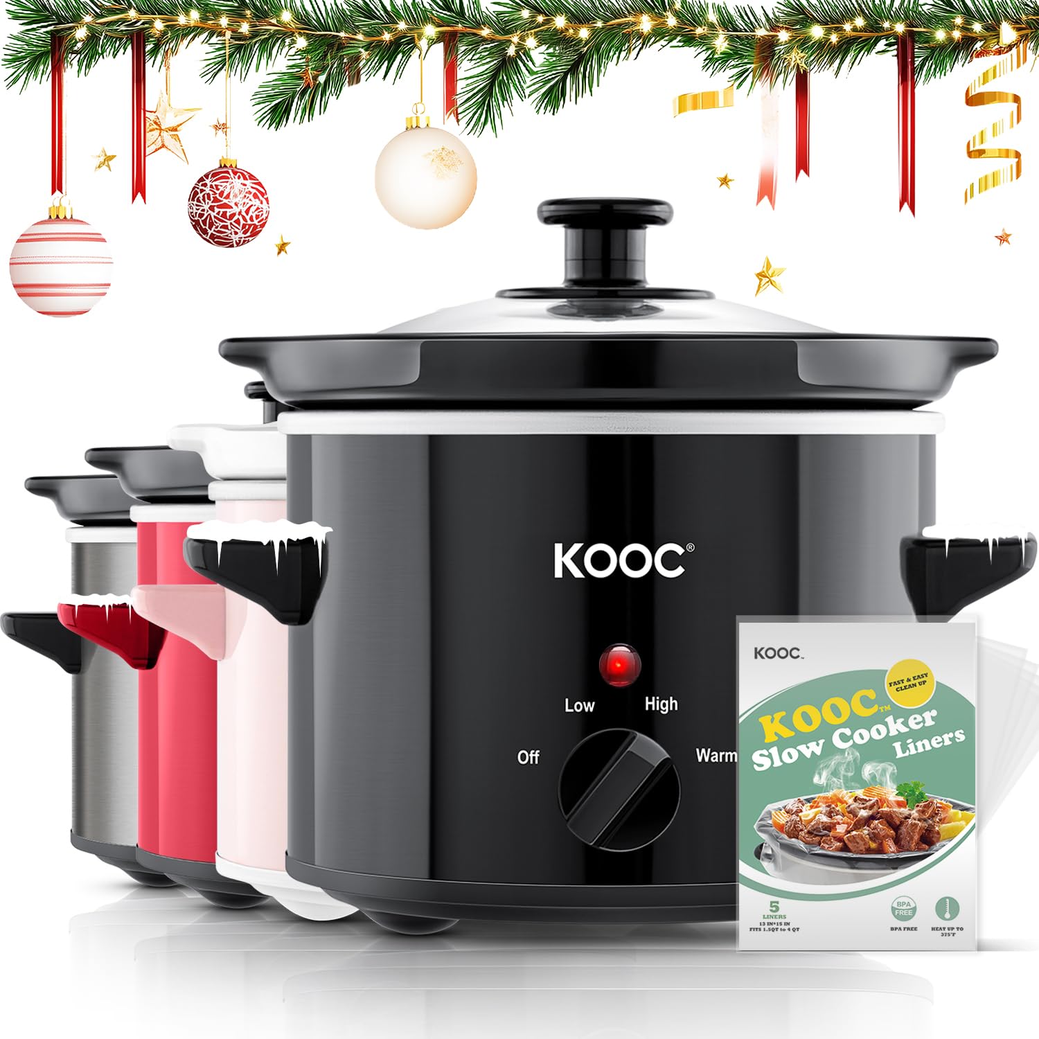 KOOC Small Slow Cooker, 2-Quart, Free Liners Included for Easy Clean-up ...
