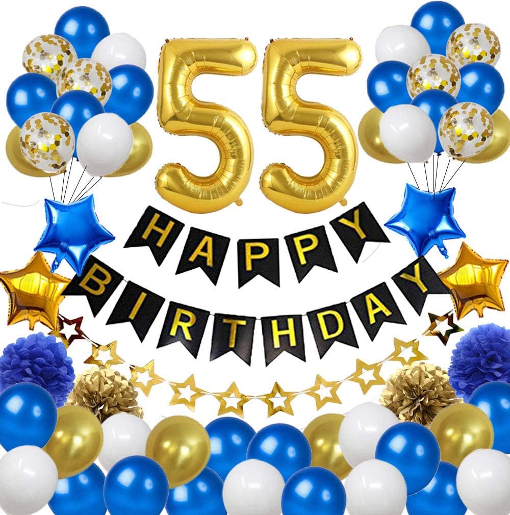 Amazon.com: Colorpartyland Blue and Gold Birthday Decorations Set-Black ...