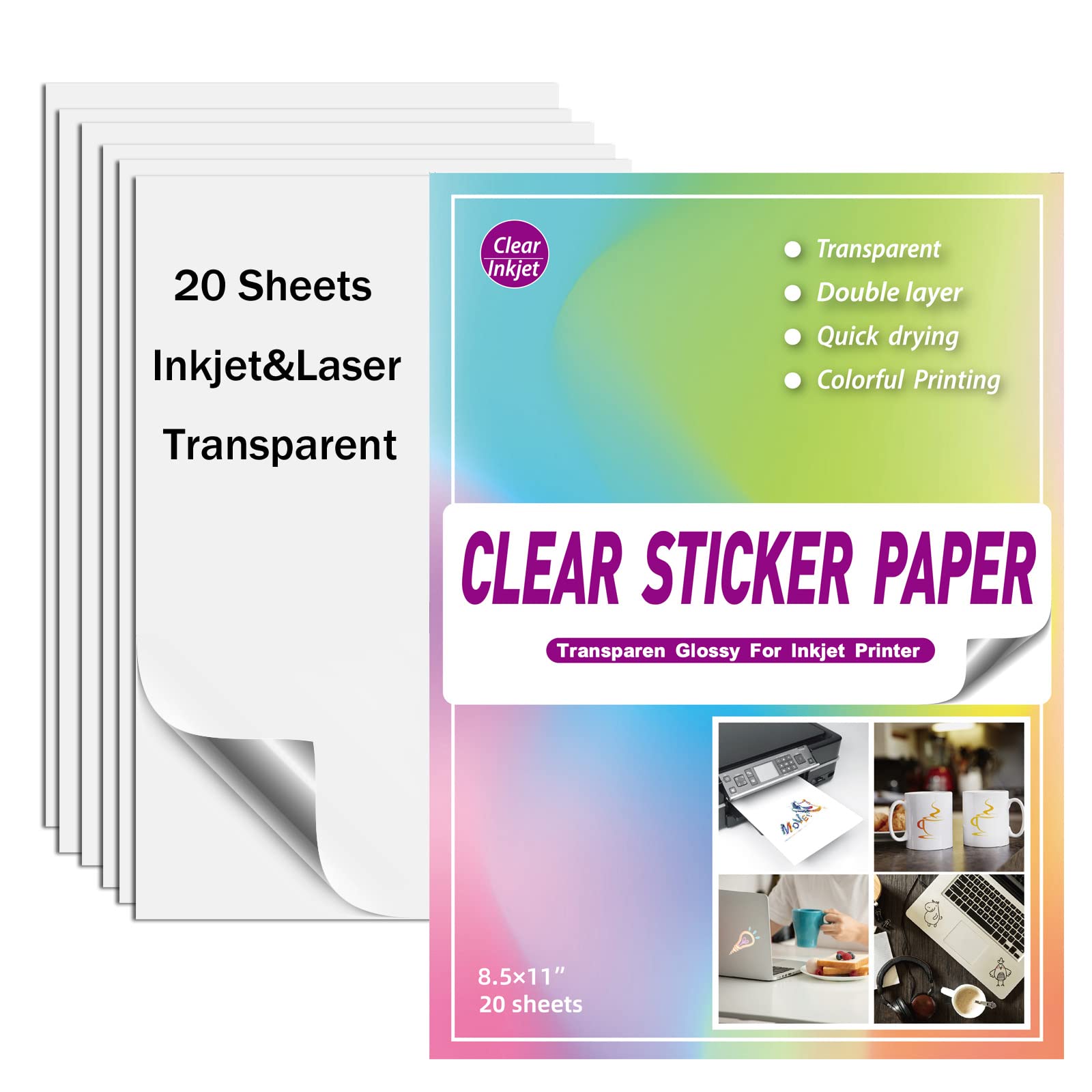 Mua 20 Sheets Clear Sticker Paper for Inkjet Printer - Glossy Printable ...