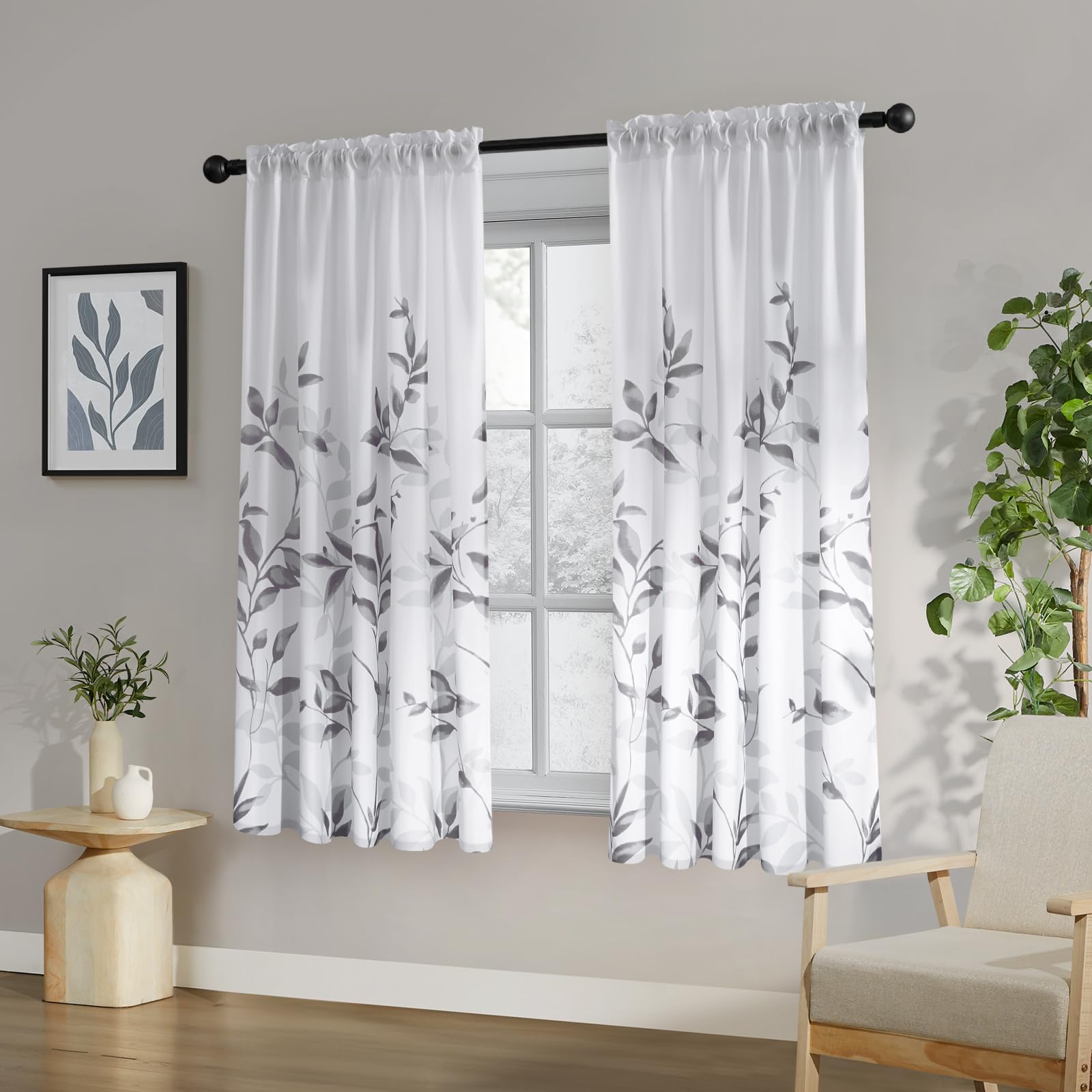 HOMEIDEAS Non-See-Through Light Grey and White Privacy Sheer Curtains ...