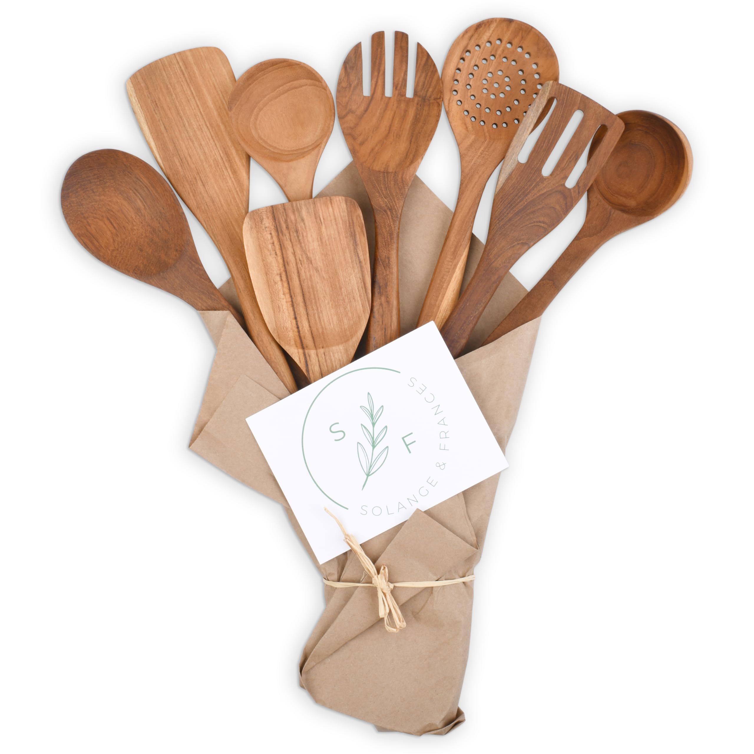 Solange & Frances Teak Wooden Utensil Set - Premium Cooking Utensils ...