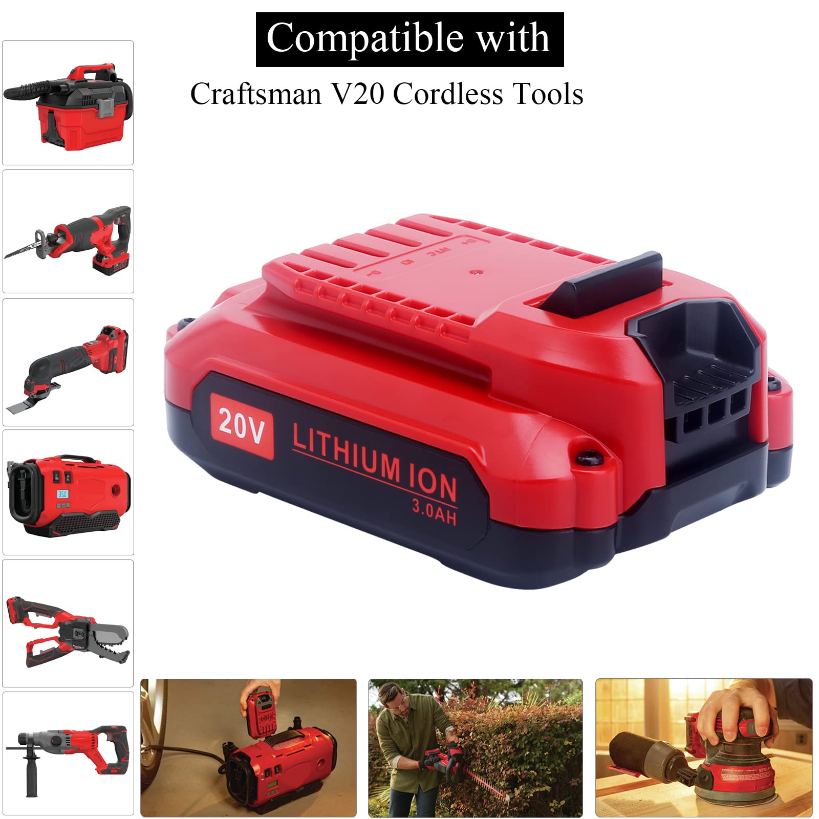 Mua 2-Pack 20V 3.0 Ah Replacement for Craftsman V20 Battery CMCB202-2 ...