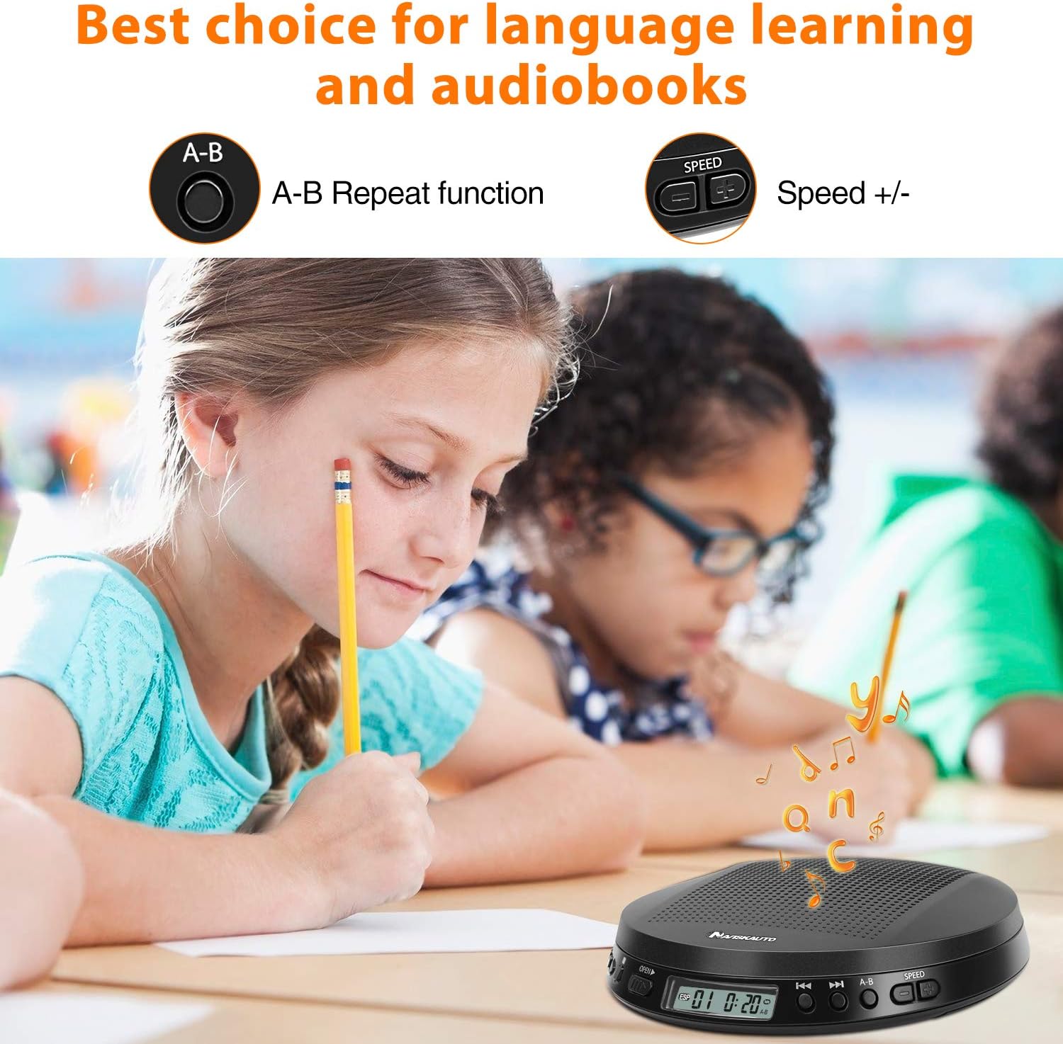 NAVISKAUTO Portable CD Player with Dual Stereo Speakers and Headphones ...