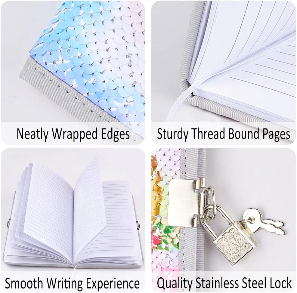 Basumee Unicorns Diary with Lock and Key Flip Sequin Locking Journal Notebook with Two Keys ...