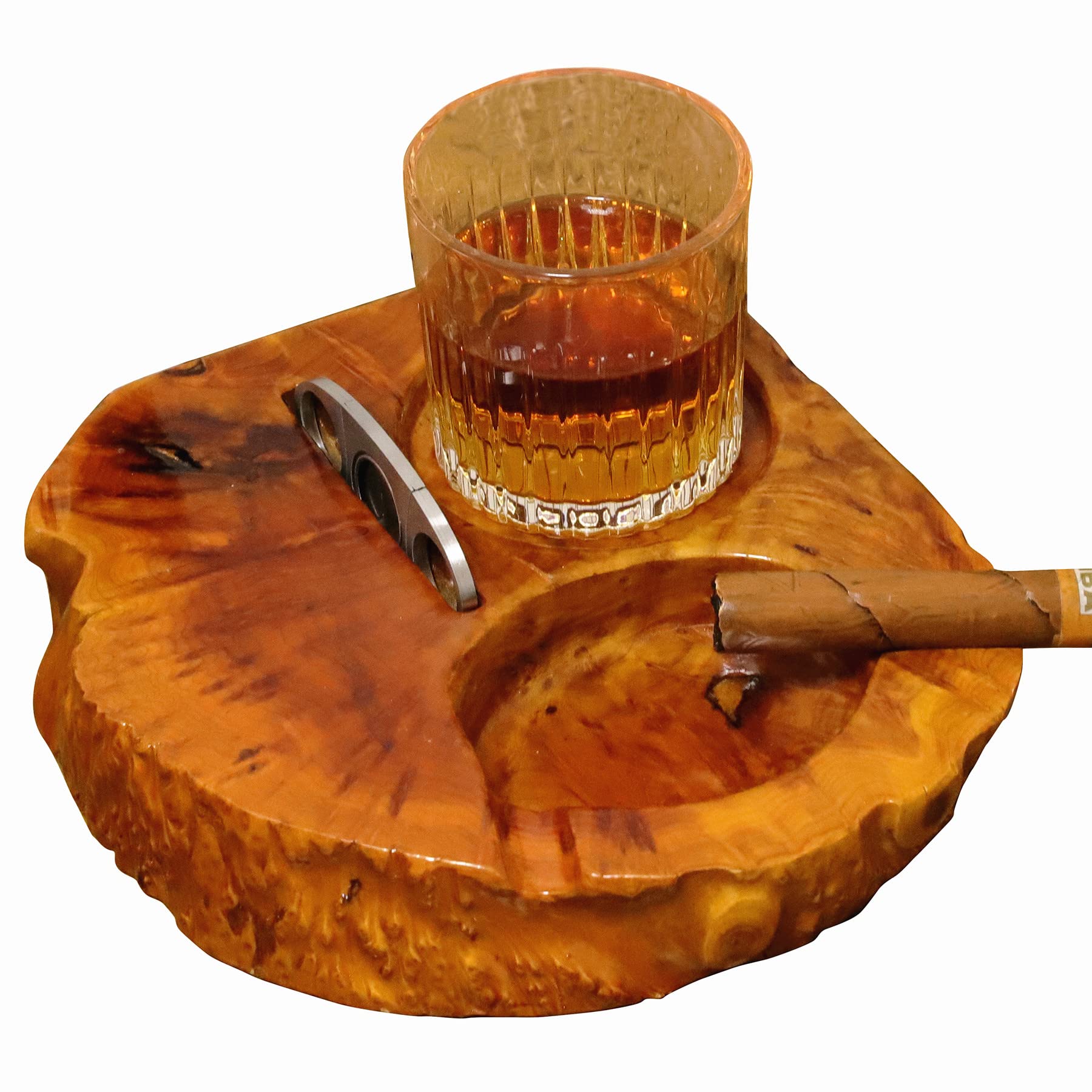 Wooden Cigar Ashtray with Whiskey Glass Tray and Cigar Cutter Holder ...