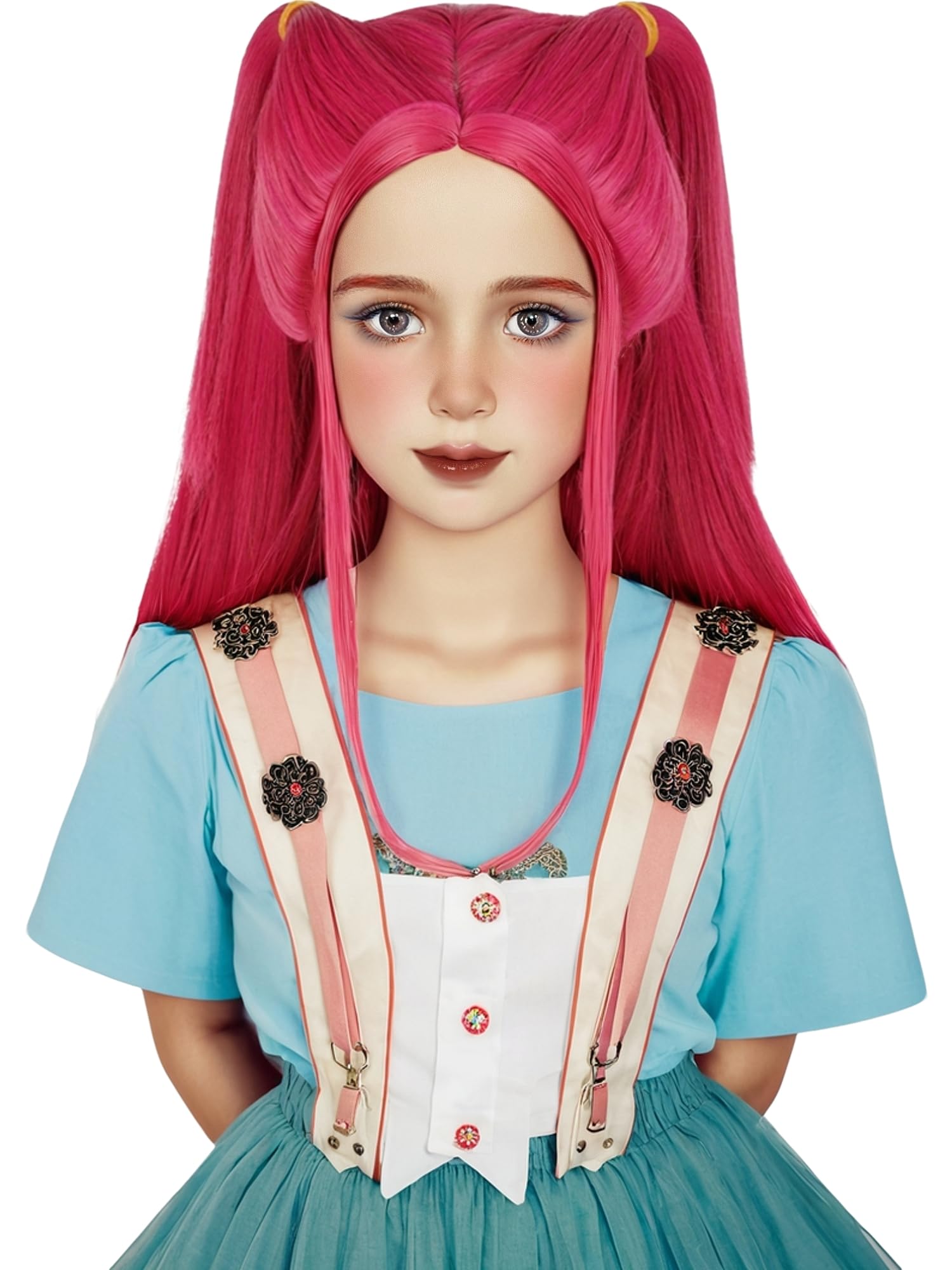 Kids Rose Red Pink Ponytail Wig Girl's 22.8'' Long Straight Pink Red ...