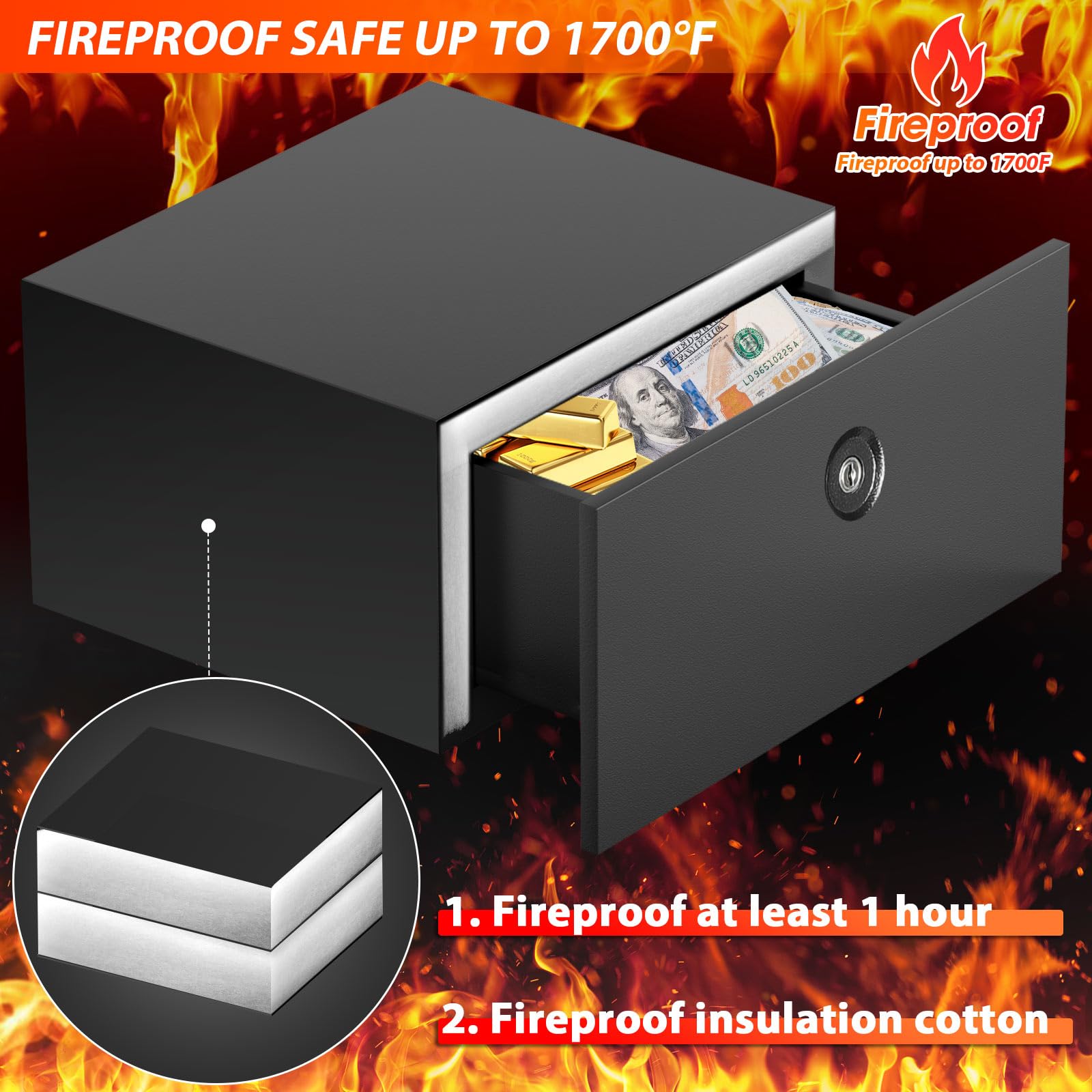 Mua 2.5 Cubic Fire Proof Safe Boxes for Home with Inner Fireproof Lock ...