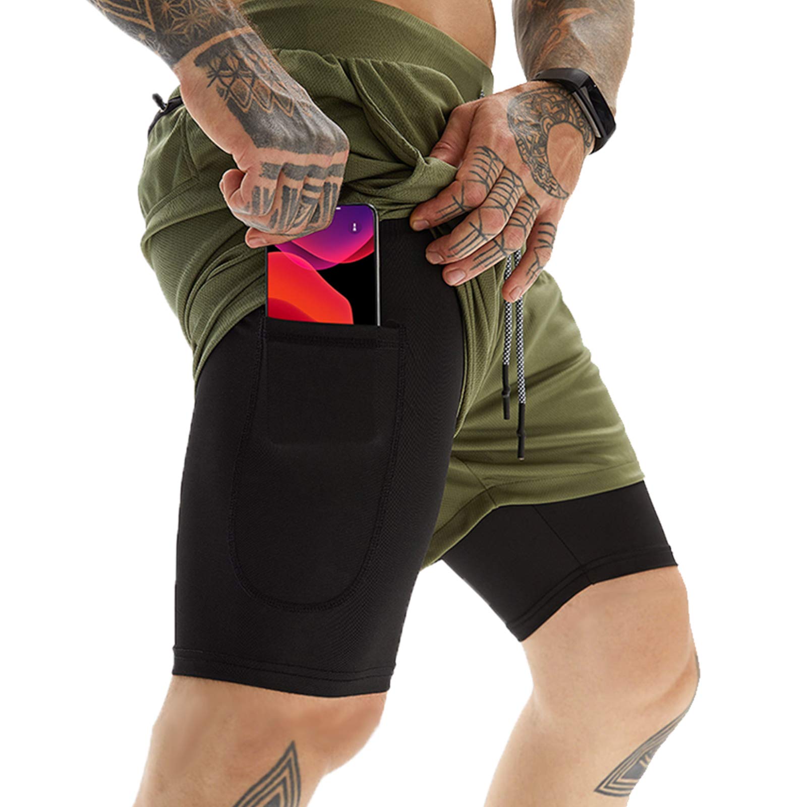 OEBLD Mens Athletic Shorts 2-in-1 Jogger Workout Running Shorts with ...