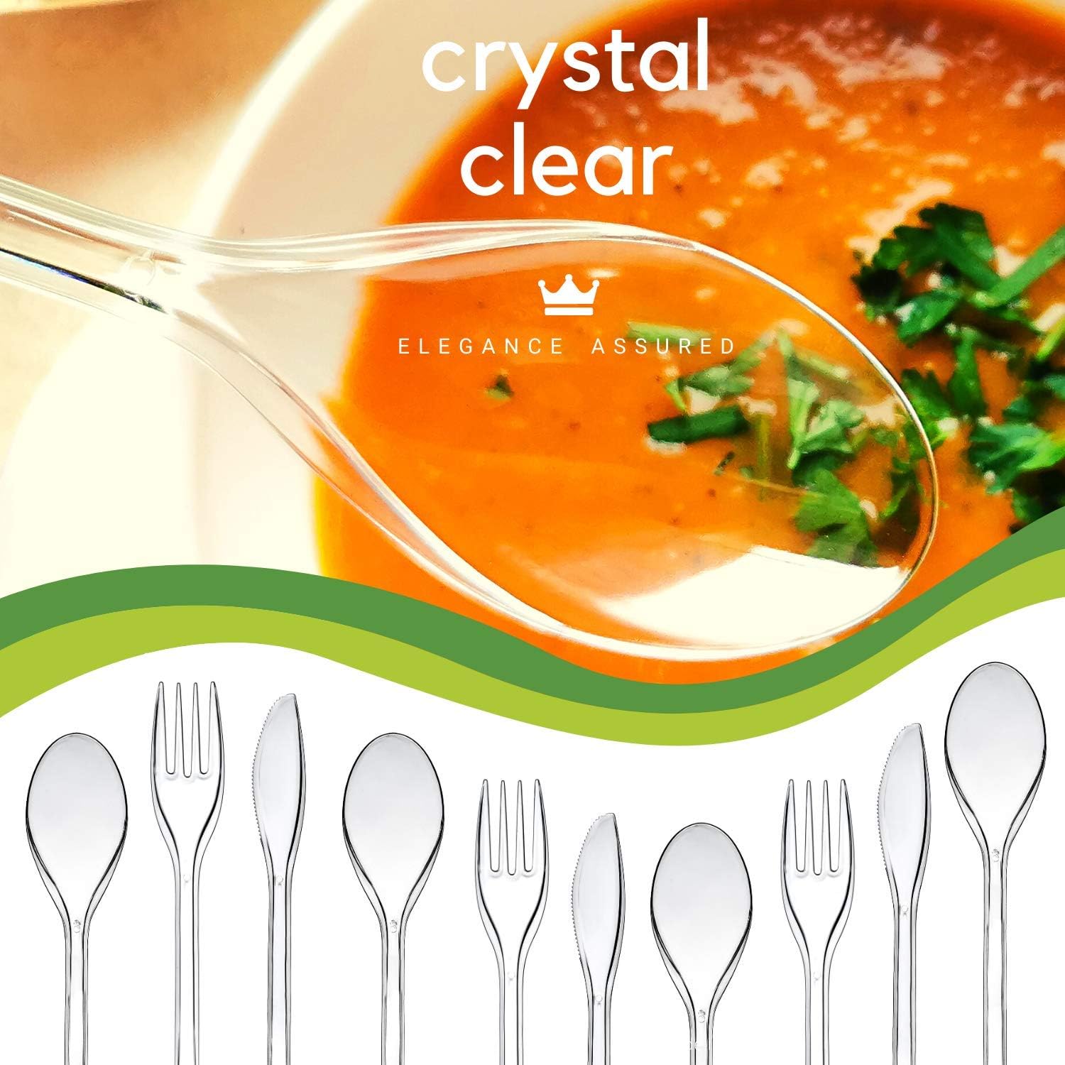 Clear Plastic Cutlery | Heavy Duty 300 Lux Set (100 Forks, 100 Spoons ...