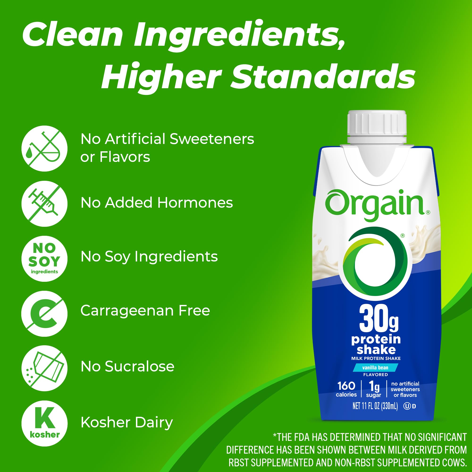 Orgain 30g High Protein Shake, Dairy Isolate Milk Protein, Vanilla Bean, 6g BCAAs, 1g Sugar Per ...