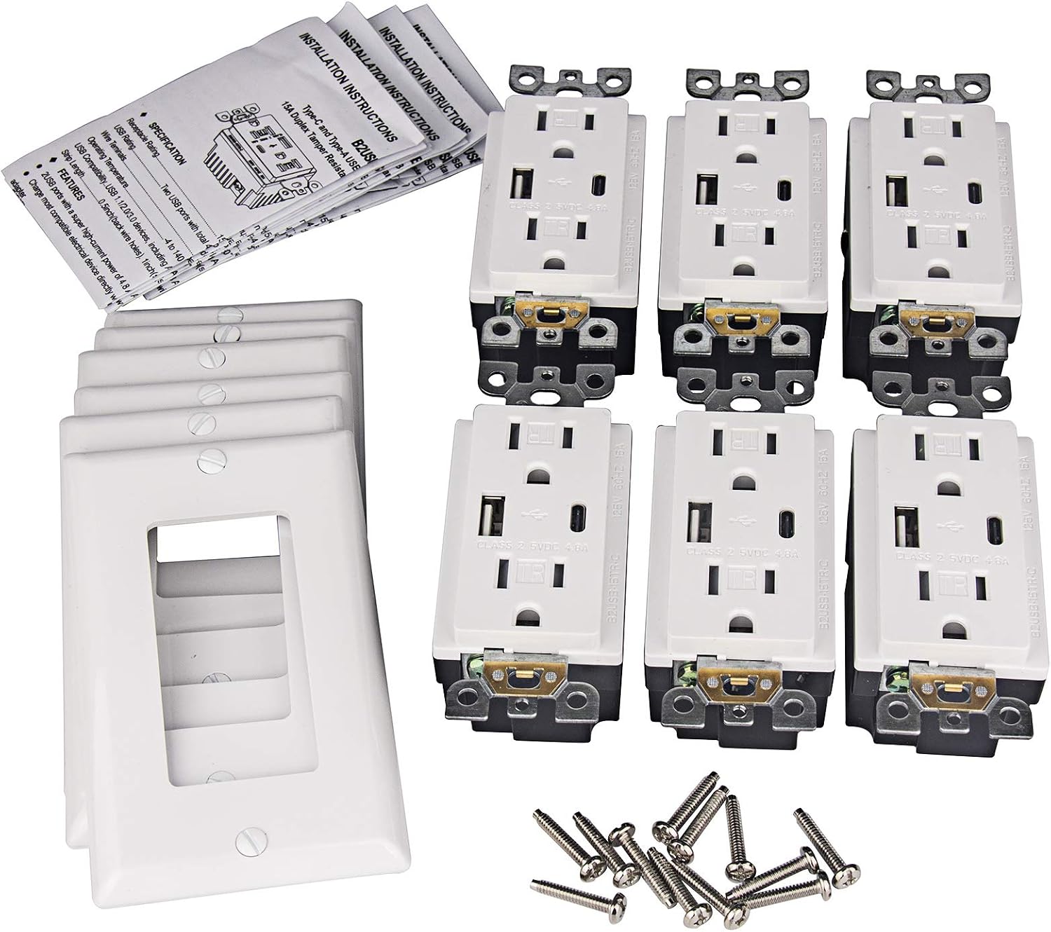 USB C Outlet, 4.8A Type A & Type-C USB In-Wall Charger/Tamper Resistant ...