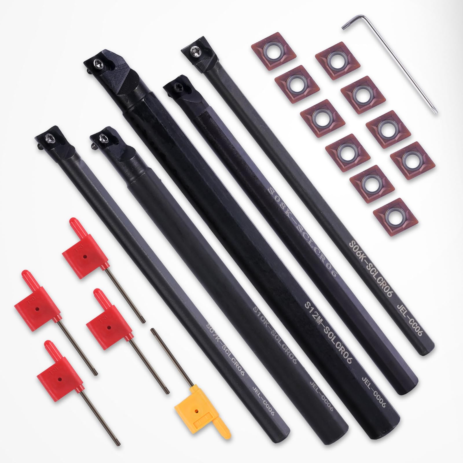 Gluwoer Indexable Lathe Internal Boring Bar 15PCS Kit-5PCS Metal Lathe Tools Holder 10PCS CCMT21 ...